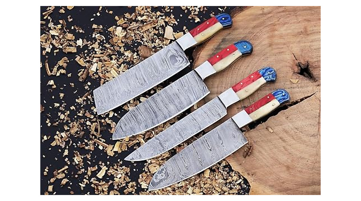 Handmade Damascus Hunting & Chef Knives - Fixed Blade Set