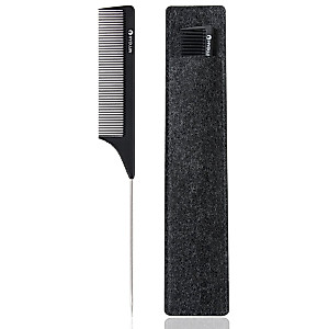 HYOUJIN Carbon Hair Rat Tail Combs Parting Rattail Combs Teasing Fine Tooth Comb Metal Hair Pick Detangling Combs for Women for Curly Hair Black