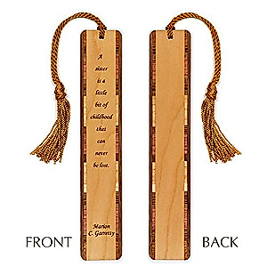 Sister Childhood Quote by Marion Garretty Engraved on Wooden Bookmark with Tassel - Also Available with Personalization - Made in The USA