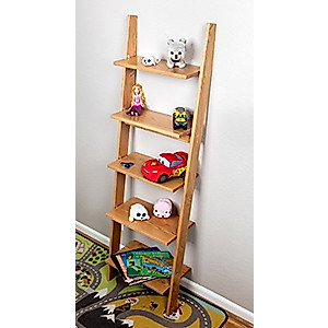 Premium Leaning Ladder Shelf, NO ASSEMBLY REQUIRED, MADE IN THE USA, Beautiful wood finish, Easy setup, Sturdy, Durable, Smooth, Easy to Move and Set Up, Multiple Finish Options (Natural Oak)