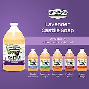 Vermont Castile Soap Lavender, Gentle Liquid Soap for Sensitive Skin & Natural Body Wash, Organic Hair Shampoo for Oily Hair, Aloe Castile Soap for Men & Women - 64 Oz