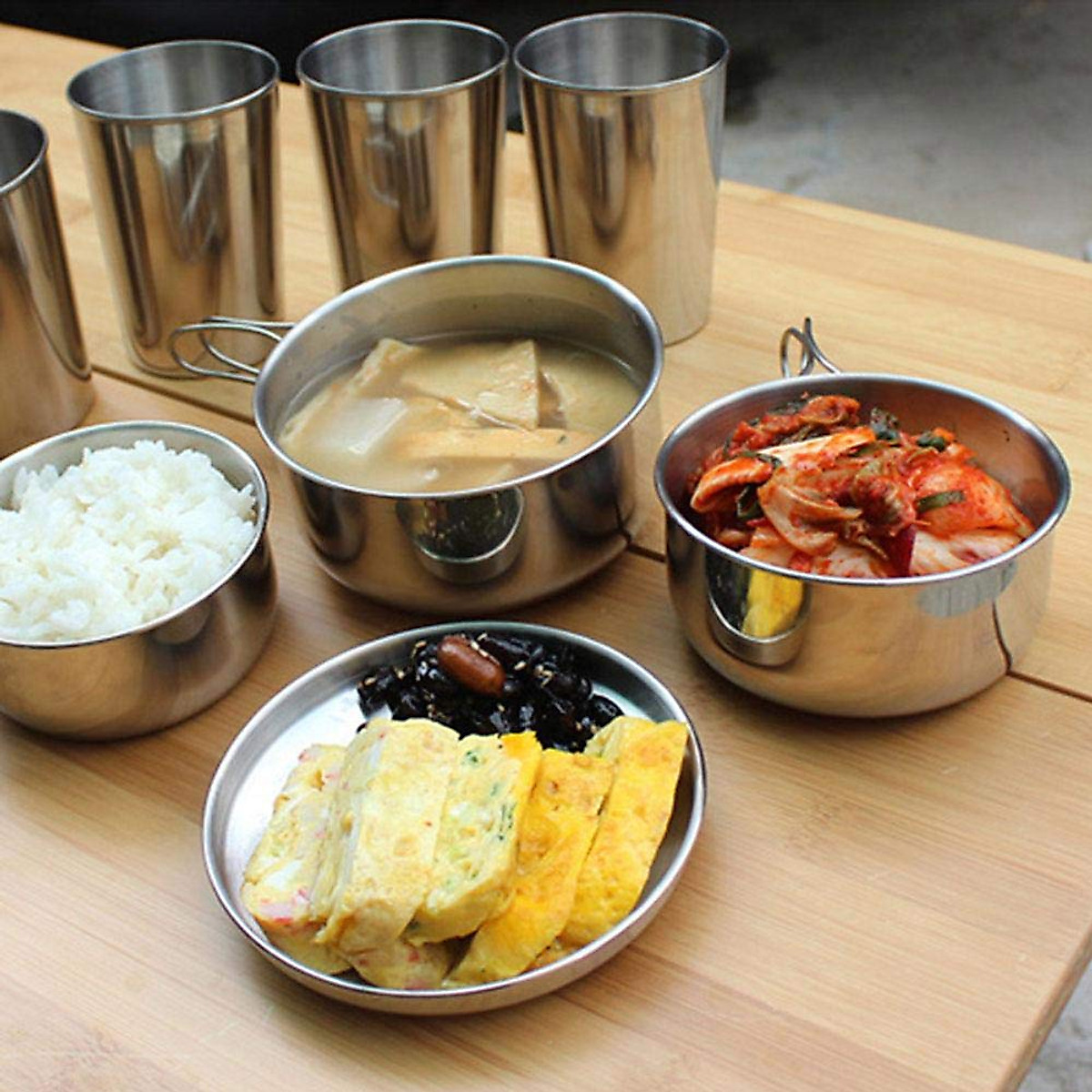 VGEBY1 Folding Pot Set, 8 Pcs/Set Portable Folding Stainless Steel Camping Cookware BBQ Bowl Set for Outdoor Activities Camping Hiking