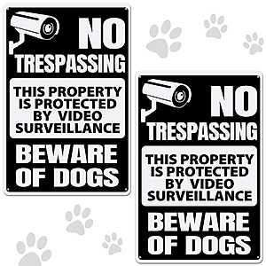 Loopeer 2 Pieces Beware of Dog Sign for Fence Lawn Funny Warning Decor No Trespassing Sign Metal Rustproof Warning Signs Dog Warning Metal Tin Signs for Fence Garden Yard Signs Outdoor Indoor