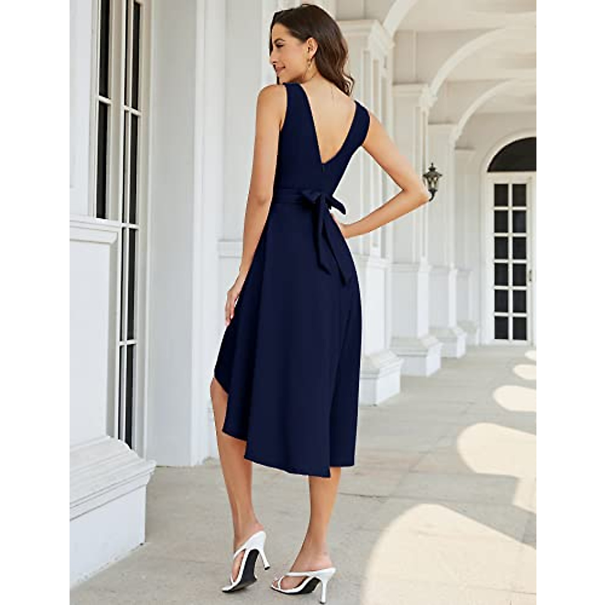 BeryLove Tea Party Dress for Women Cocktail Dresses Modest Homecoming Dresses Formal Dresses for Wedding Guest Dresses Midi Dress 8035 Navy M