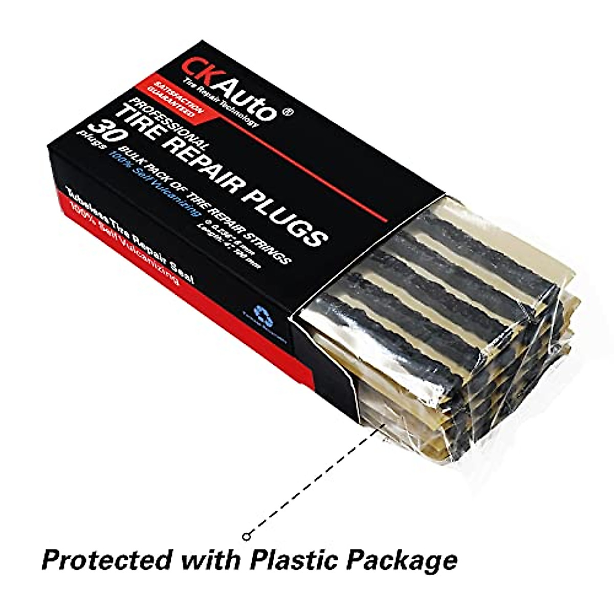 CKAuto 30pcs 4" Black Tire Repair Strings, Automotive Tool Tire Repair Plugs for Tubeless Off-Road Tires Car, Bike, ATV, UTV, Wheelbarrow, Mower