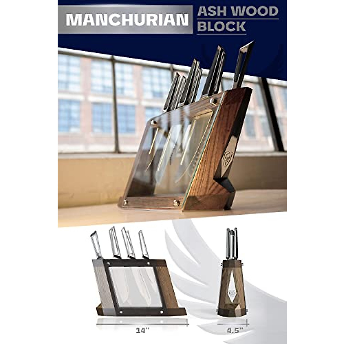 Dalstrong Knife Block Set - 8 Piece - Crusader Series - Forged High-Carbon German Stainless Steel - Manchurian Ash Wood Block Stand - Professional Kitchen Set - Knife Set - NSF Certified