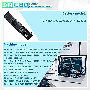 ANCBD RC30-0370 Laptop Battery for Razer Blade 14 2021 2022 RZ09-0370 RZ09-0368(0427) RZ09-0370AE23 RZ09-0370BEA3-R3U1 RZ09-0370CEA3-R3U1 RZ09-0427EE23-R3U1 RZ09-0427NEA3 RZ09-0427PEA3 Series