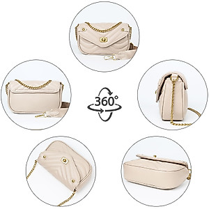 Small Crossbody Purses for Women Pu Leather Chain Quilted Handbag Designer Shoulder Bags Coin Cellphone Purse Set 2pcs (Khaki)