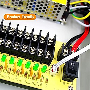 WEILAILIFE CCTV Power Supply Box, 9 Channel 12V 5A DC Distributed Power Supply Box, AC Plug Cord & Key Lock, Output AC to DC for Security Camera System, DVRs, IP Cameras, CCTV Cameras