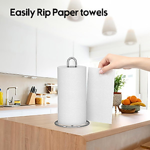 JtEoss Paper Towel Holder Countertop, Kitchen Paper Towels Holder Stand for Kitchen Organization and Storage, Stainless Steel Paper Towel Roll Holder with Non-Slip Base for One- Handed Tear(Silver)