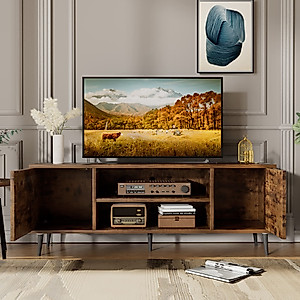 JUMMICO TV Stand for 65 Inch TV, Modern Entertainment Center with Storage Cabinet and Open Shelves, TV Console Table Media Cabinet for Living Room, Bedroom and Office (Rustic Brown)