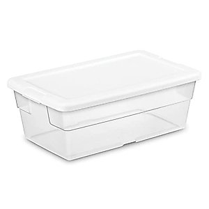Sterilite 6 Quart Clear Plastic Stackable Storage Container Bin Box Tote with Snap-Close White Lid Organizing Solution for Home & Classroom, 24 Pack
