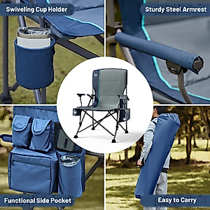 TIMBER RIDGE Oversized Folding Camping Chair High Back Heavy Duty for Adults Support up to 500lbs with Cup Holder, Side Pocket Cooler Bag