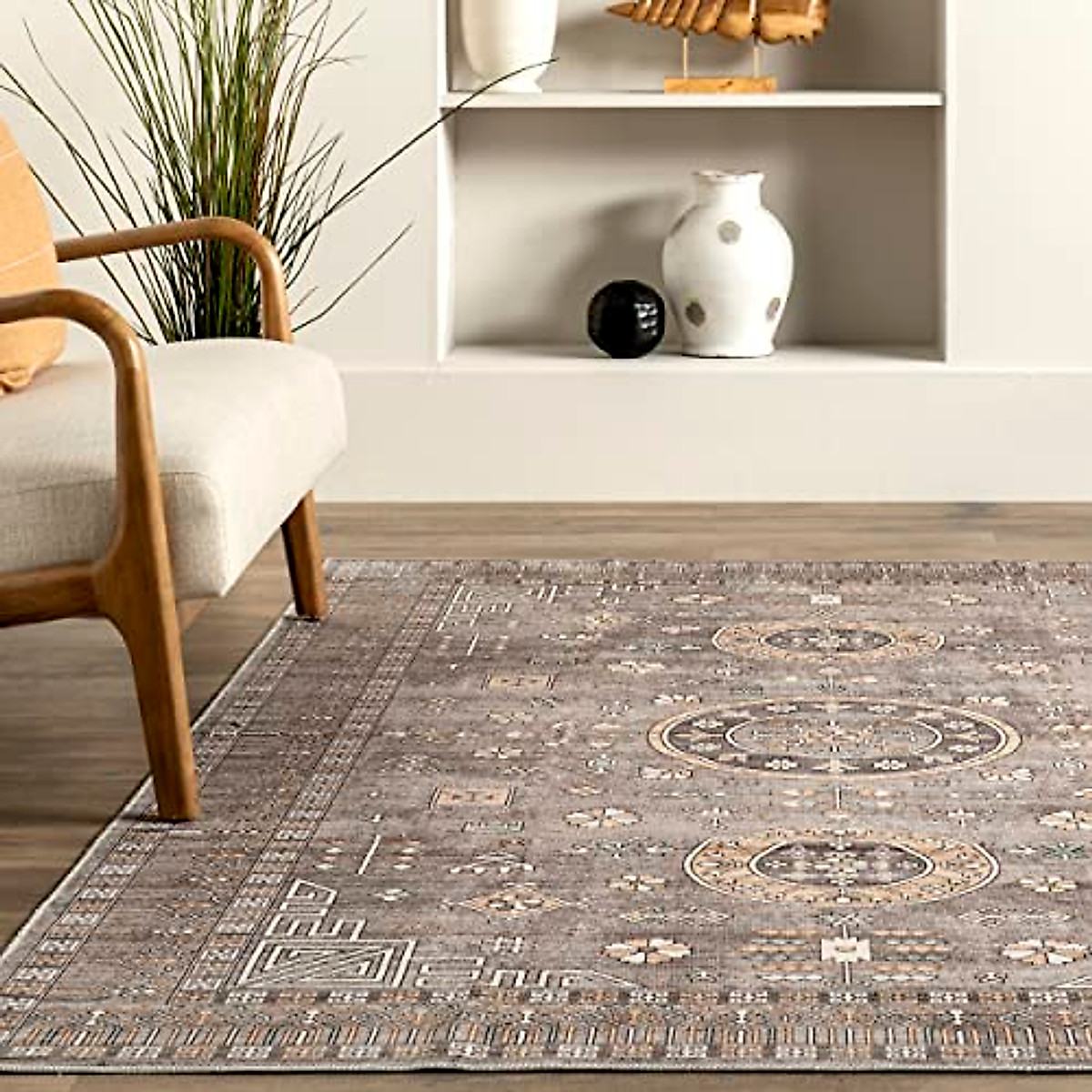 nuLOOM Tama Circle Medallion Machine Washable Area Rug, 9' x 12', Brown