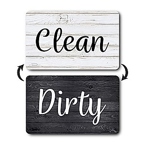 Black and White Wood Clean Dirty Dishwasher Magnet, Reversible Dish Washer Sign, Double Sided Strong Kitchen Flip Indicator, Bonus Universal Magnetic Plate, Neutral Rustic White and Black Magnet