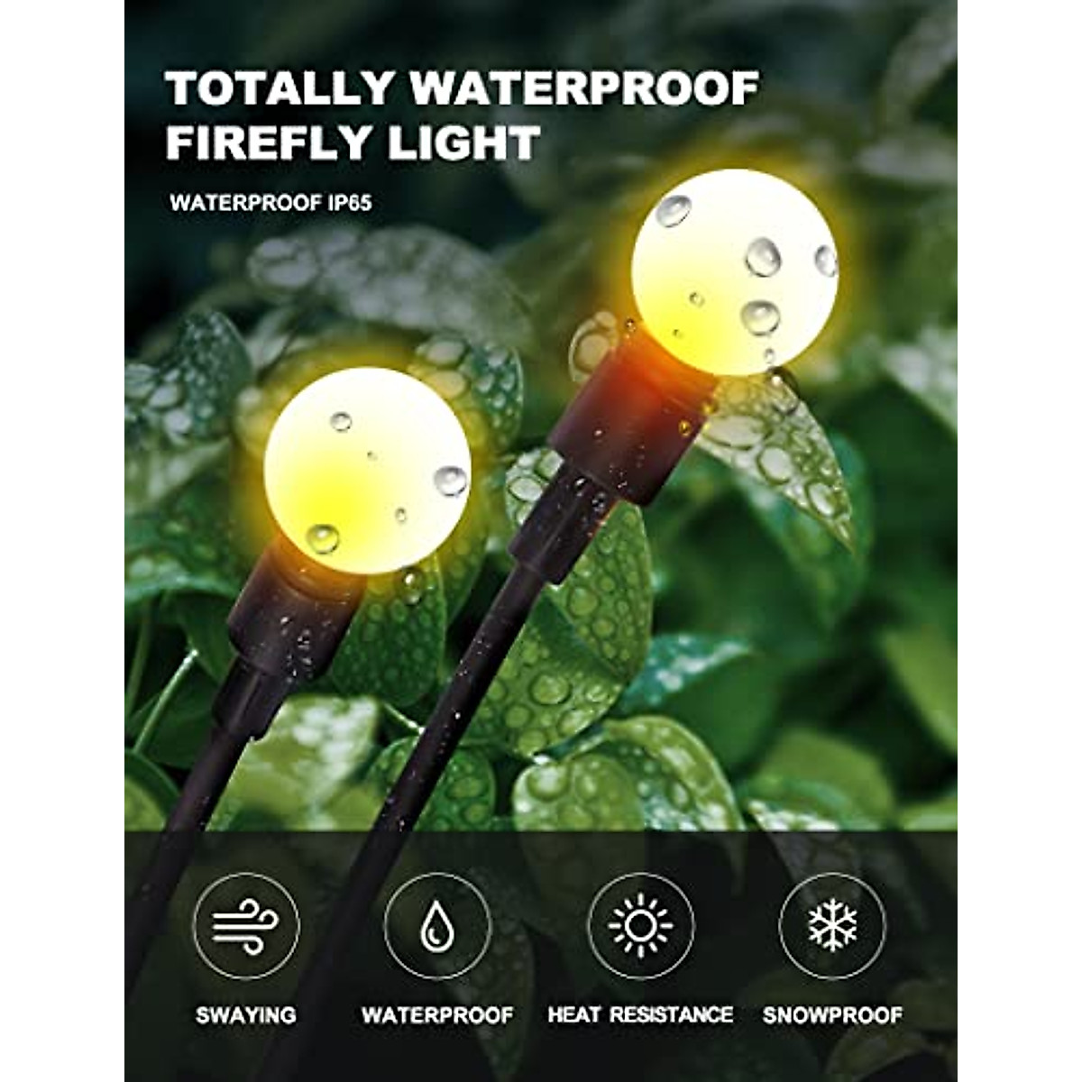 ZIVASA 10 LED Solar Powered Firefly Lights - Outdoor Waterproof Decorative Swaying Wind Dancing Lights for Pathway Yard Patio Landscape, Warm White 4 Pack