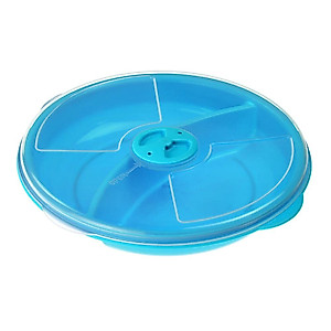 YBM HOME Microwave Food Storage Tray with Cover, 2 Section/Compartment Divided Plates with Vented Lid for Food Heating - Blue