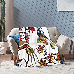 Throw Blanket 40x50 Inch,Oriental Beautiful Flowers Bird Flannel Soft Cozy Fluffy Throw Blankets and Warm Throws for Adults in Couch Sofa Bed 50x40 Inch