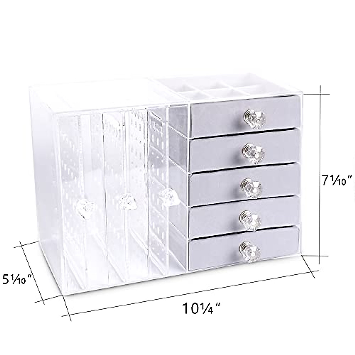 Frebeauty Acrylic Jewelry Box Clear Earring Organizer Storage Boxes,Necklace Hanging with 5 Removable Velvet Drawers Large Jewelry Display Case for Stud Rings Bracelets for Gift,(Grey)