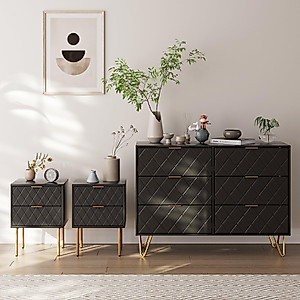 Aobafuir 6 Drawer Dresser, Drawer Chest, Tall Storage Dresser Chest Cabinet Organizer Unit with Metal Legs, Big Dresser for Bedroom, Living Room, Closet, Hallway Black Diamond