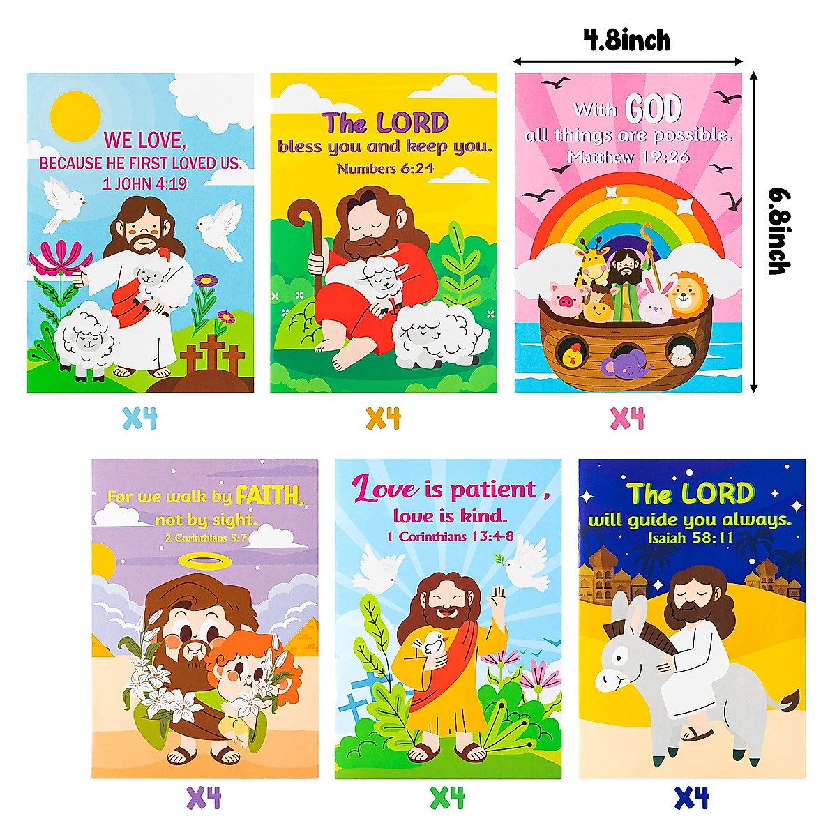 ANGOLIO 24Pcs Christian Religious Coloring Books Bulk for Kids DIY Art Drawing Book for Sunday School Prizes Back to School Classroom Rewards Church Activity Carnival Party Favors, 6 Styles