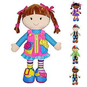 June Garden 15.5" Dressy Friends Belle - Educational Stuffed Plush Doll for Kids and Toddlers 2 Years and Up - Montessori Buckle Soft Toy
