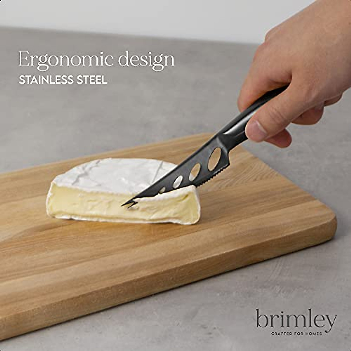 brimley Pack of 6 Cheese Knife Set, Ergonomic Design for Slicing, cutting and Spreading, Complete Set Stainless Steel Knives for Bridal Party, Housewarming Gift, Birthday Parties (Matte Black)