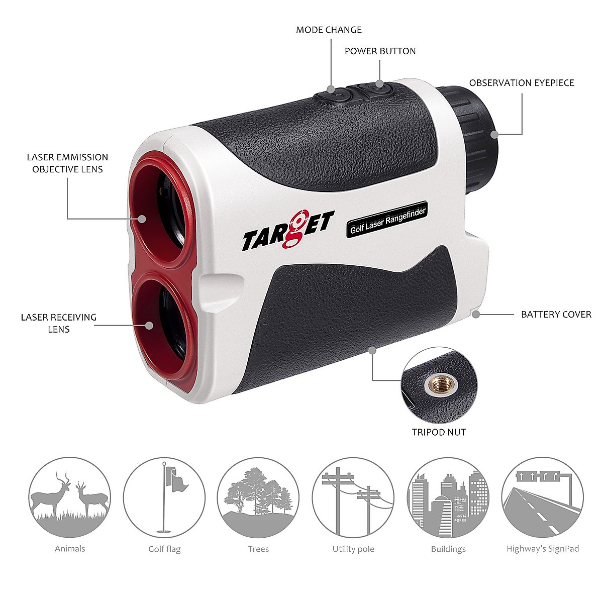 Target Golf Laser Rangefinder - Scope 5-1600 Yards, Multifunction 6X Slope Angle, Distance, Height Measurer Adjustable Focus Range Finder with Carrying Case