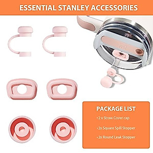 6PCS Silicone Spill Proof Stopper Set - Spill Stopper Straw Cover for Stanley Cup 1.0 40/ 30oz, Stanley tumbler Accessories Including 2 Straw Cover, 2 Square Spill Stopper And 2 Round Leak Stopper