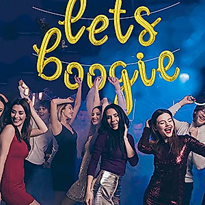 Gold Lets Boogie Balloons Banner,16 Inch Lowercase Gold Foil Helium Sign for 1980s Back to 70's 80's 90's Disco Themed Disco Fever Party or Birthday Party Supply