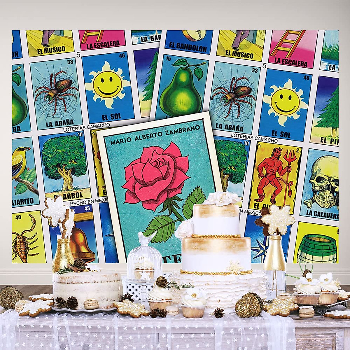 Ticuenicoa 7×5ft Mexico Loteria Card Backdrop Mexican Theme Party Lotería Cards Photography Backdrop for Adult Portrait Kids Birthday Party Supplies Fiesta Decorations Room Wall Decor Photoshoot