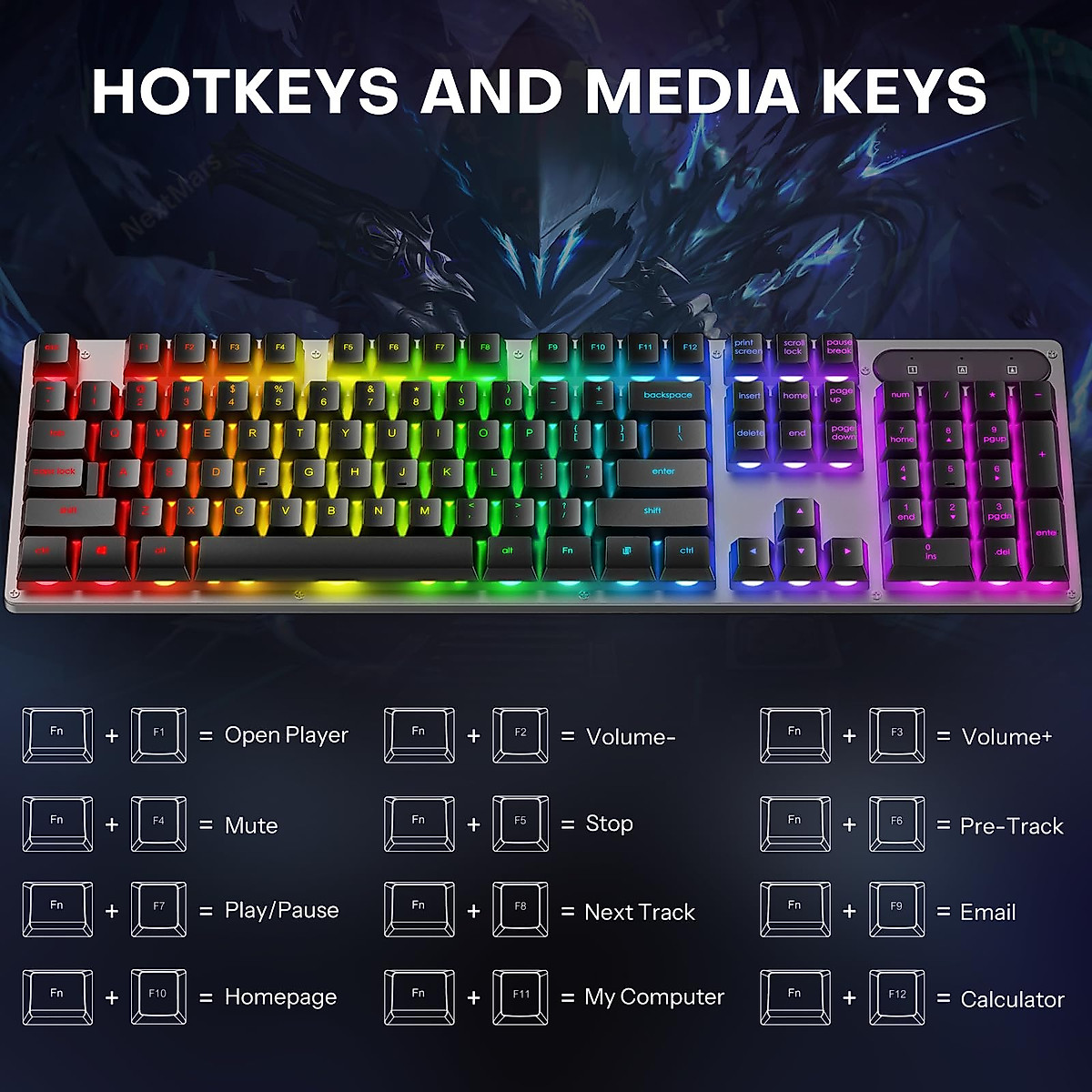 OMOTON Wired Gaming Keyboard, Full Size Keyboard, 26 Anti Ghosting Keys, LED Backlit, 12 Multimedia Keys, Silent Membrane Gaming Keyboard for PC, Desktop, Computer, Black