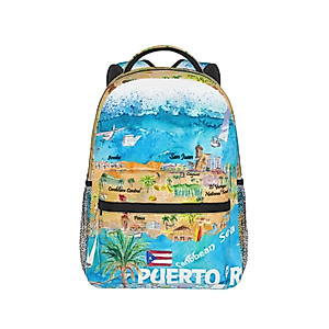 Funny Puerto Rico Flag Backpacks Laptop School Book Bag Lightweight Casual Daypack for Men Women Teens