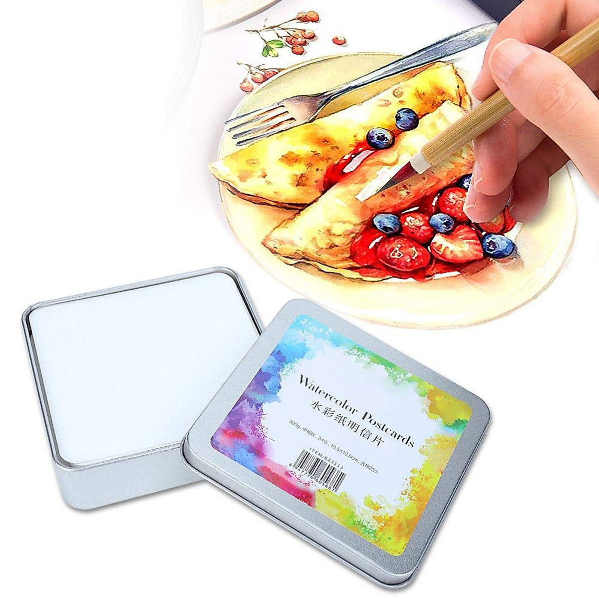 Gerioie Watercolor Paper, Art Paper Watercolor Paper Pad Watercolor Tool, Paper Craft Supplies Cold(Square tin Box 24/Sheet)