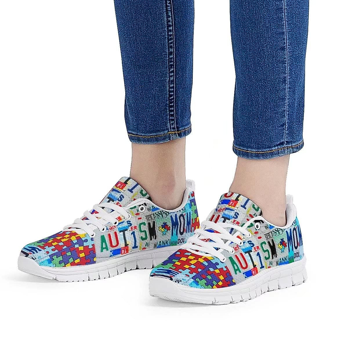 JoyLamoria Casual Sport Running Shoes Lightweight for Women Autism Mom Design Air Mesh Walking Sneakers US 8