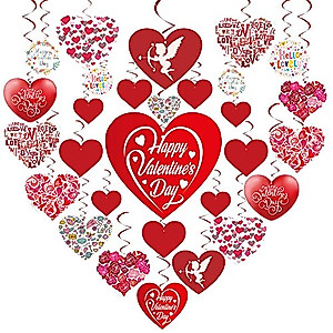 GOER Valentine's Day Party Decorations,30 Pcs Hanging Swirls with 1000 Pcs/0.35 oz Heart Confetti Valentine's Day Party Supplies