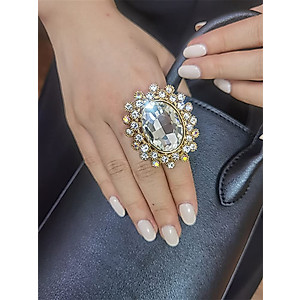 Vintage Big CZ Statement Ring for Women Antique Mosaic Crystal Expandable Adjustable Open Wrap Engagement Wedding Cocktail Party Rings Comfort Fit Art Deco Jewelry