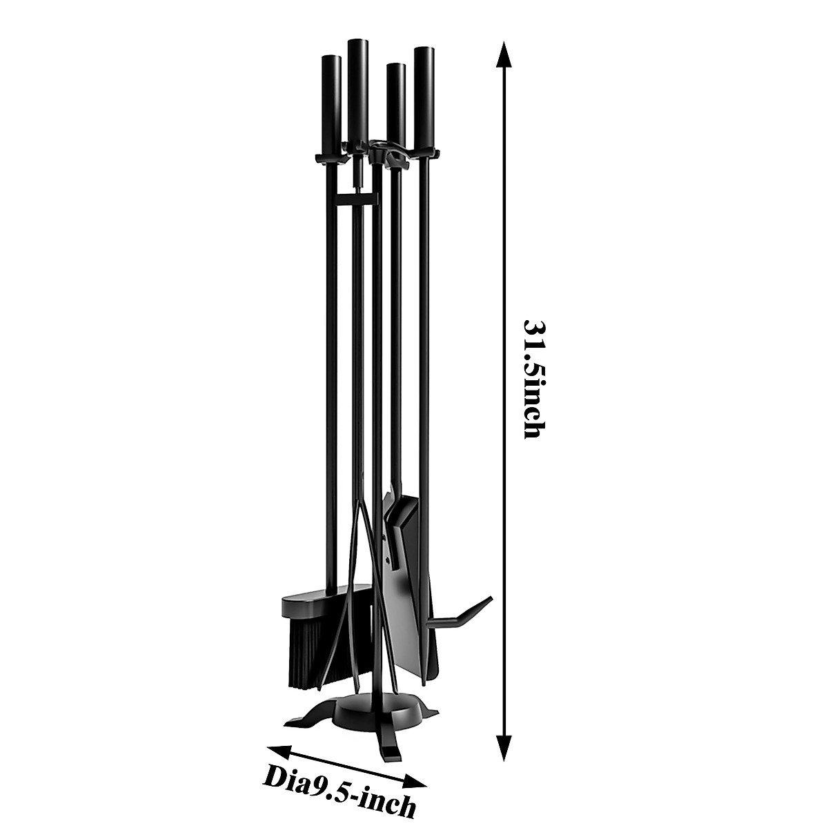 CALIDOLA Wrought Iron Fireplace Tools with Chimney Poker, Tongs, Shovel, Brush and Stand Hearth Accessories Set,Black Fireplace Companion Set