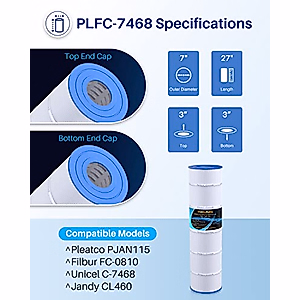 POOLPURE C-7468 Filter Replaces Jandy CL 460, CV460, PJAN115, Unicel C-7468, Filbur FC-0810, Excel Filters XLS-705, FC-6410, Aladdin 21501, Baleen AK-60432, 4X115 sq.ft Filter Cartridge 4 Pack