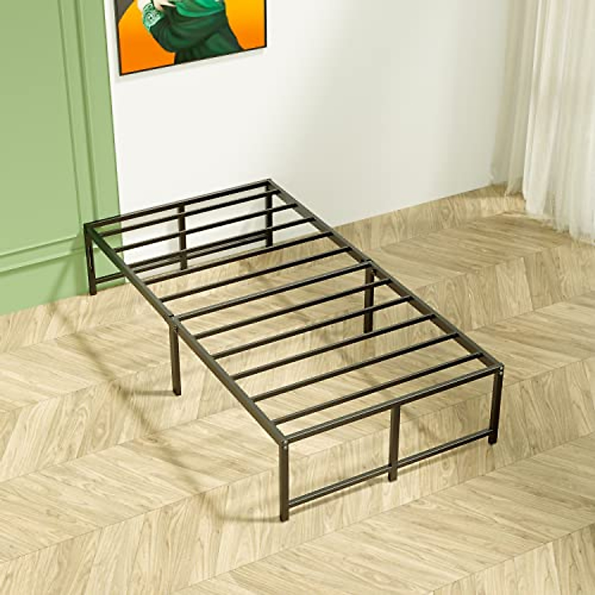 KAMPKEEPER Twin Bed Frame - 14" Platform, Heavy-Duty Steel Slats Support, No Box Spring Needed, Black - Perfect for Twin Size Beds
