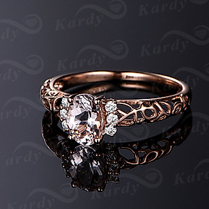 Kardy Unique Fashion Genuine Morganite Gemstone Solid 14K Rose Gold Diamond Engagement Wedding Engagement Ring Set for Women