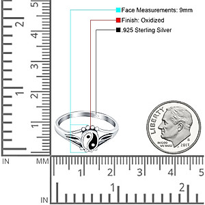 Blue Apple Co. Sterling Silver Size-7 Yin & Yang Plain Oxidized Band Statement Fashion Thumb Ring Solid 925 Sterling Silver