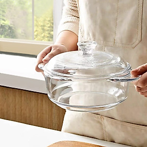 HUSANMP Clear Round Glass Casserole with Lid, Baking Dish with Glass Cover, Glass Casserole for Oven, Freezer and Dishwasher Safe (1-Quart Round)