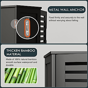 HITNET Black Bathroom Storage Cabinet, Hanging Medicine Cabinet with Adjustable Shelf, Bamboo Over The Toilet Wall Mounted Space Saver Organizer, Double Doors