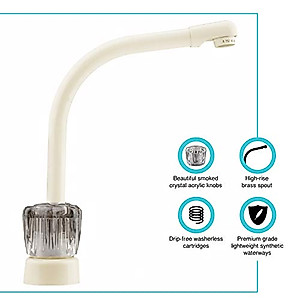 Dura Faucet DF-PK210S-BQ Hi-Rise RV Kitchen Sink Faucet with Smoked Acrylic Knobs (Bisque Parchment)