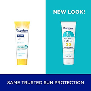 Coppertone Oil Free Sunscreen for Face SPF 30, Face Sunscreen Lotion, Travel Size, 3 Fl Oz Tube