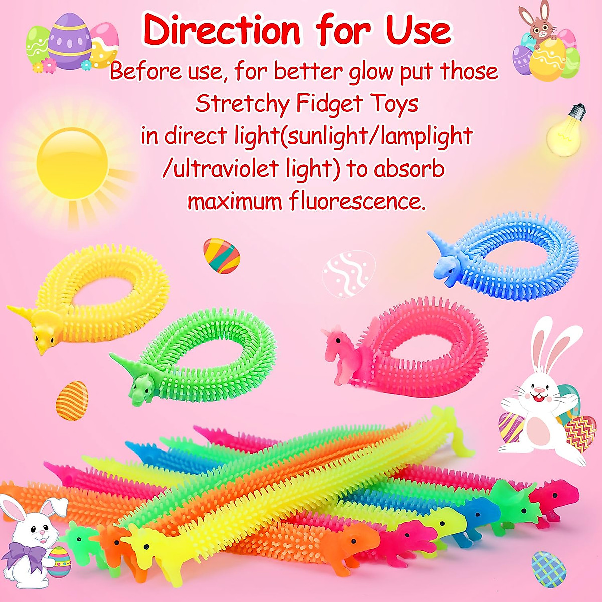 26 Pcs Easter Glow in The Dark Strechy Strings Toys Easter Basket Stuffers Gift for Kids Boy Girl Classroom School Sensory Fidget Bulk Toys Birthday Party Favors Goodie Treat Bag Egg Filler Hunt Game