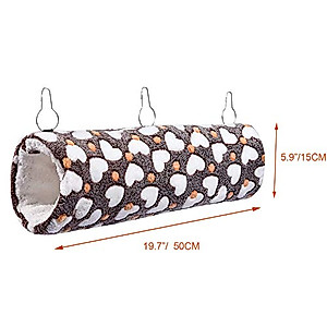 Petmolico Small Animals Hanging Tunnel, Warm Plush Hammock Cage Accessories for Parrot Sugar Glider Ferret Squirrel Hamster Rat Hideout Playing Sleeping, Coffee Heart