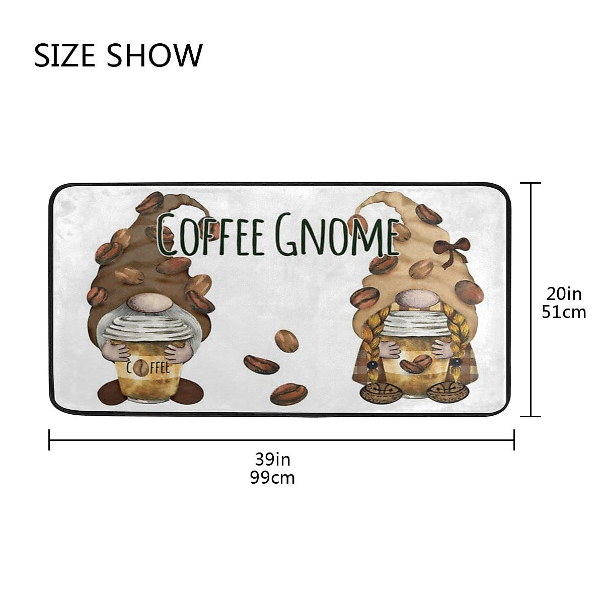 Aslsiy Coffee Gnome Kitchen Rug Coffee Beans Area Rug Door Mats Bath Welcome Rugs for Floor Bedroom Living Room Home Decor 39" X 20"