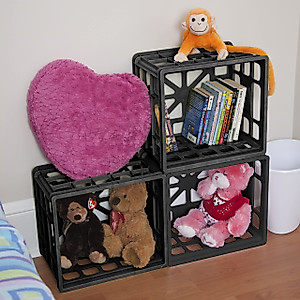 Sterilite Storage Crate, Stackable Plastic Bin with Handles, Organize Home, Garage, Office, School, Black, 6-Pack